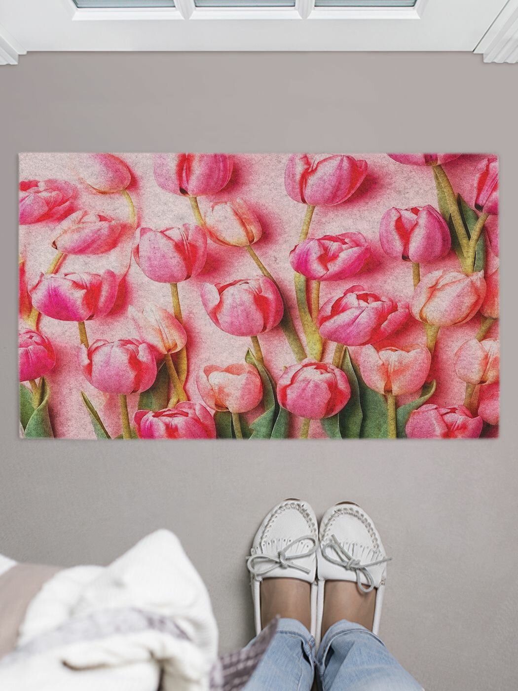 Коврик придверный в прихожую с принтом "Тюльпаны" 45x75 см , JoyArty