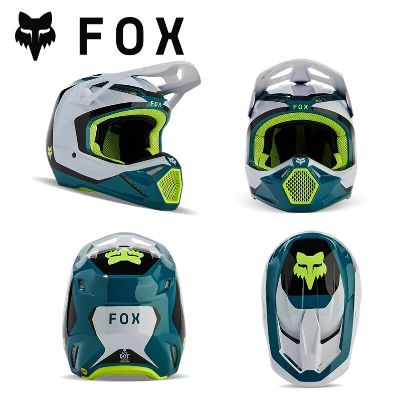 Шлем FOX V1, внедорожный мотоцикл, легкий легкий шлем DOT, Зеленый, XL, Cyan Green White