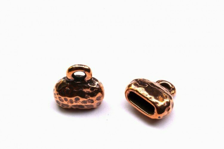 Концевик-кримп TierraCast Distressed 10,5х10х5мм, внутренний диаметр 6х2мм, отверстие 2,2мм, цвет античная медь, 94-5853-18, 2шт