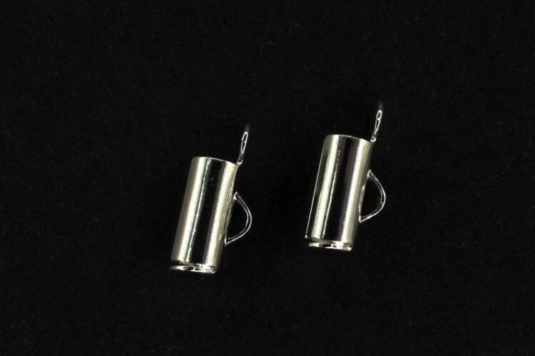 Концевик-трубочка с петелькой 9х6мм, внутренний диаметр 3мм, отверстие 1х2,5мм, цвет серебро, 04-135, 2шт