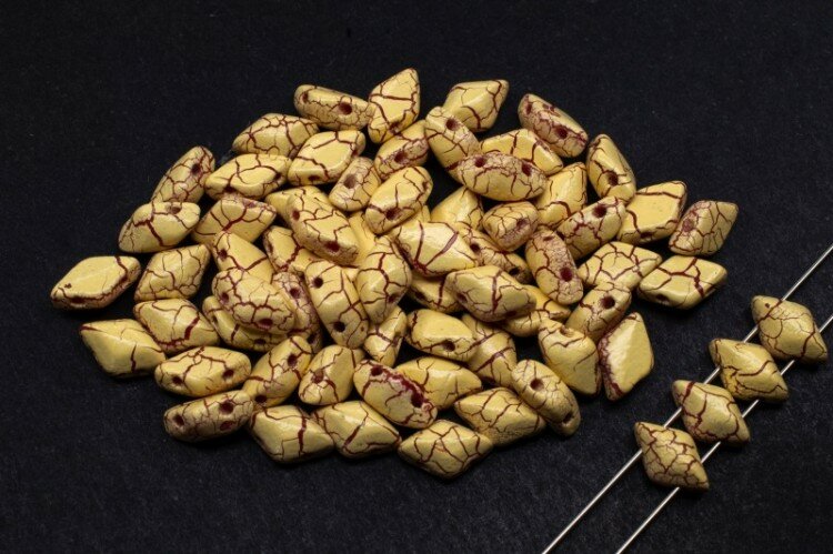 Бусины GemDuo 8х5мм, отверстие 0,8мм, цвет 02010/24606 кремовый/красный кракле, 709-176, 10г (около 64шт)