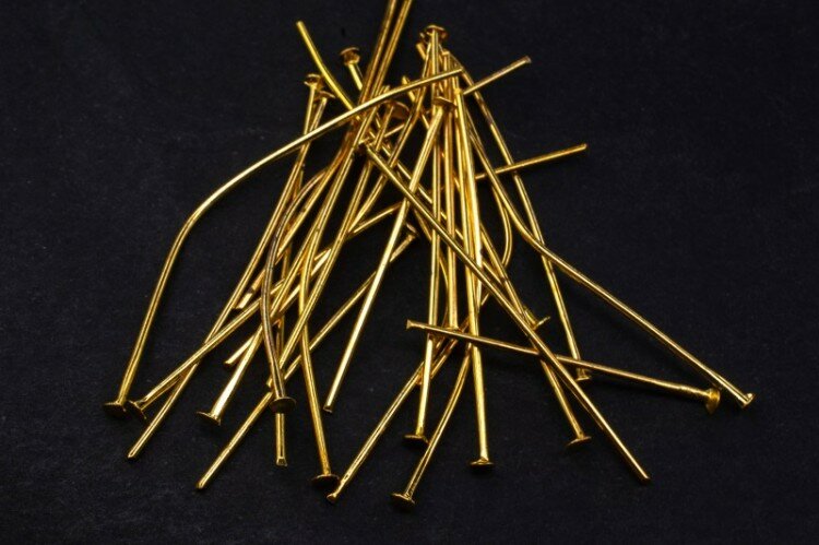 Штифты для бижутерии гвоздики 15х0,7-50х0,7мм, цвет золото, железо, 30-040, 10г (около 60шт)