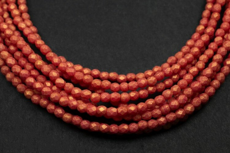 Бусины граненые Firepolish 2мм, отверстие 0,6мм, цвет PS1002 клубника, Pacifica, 712-063, 1 нить (около 50шт)