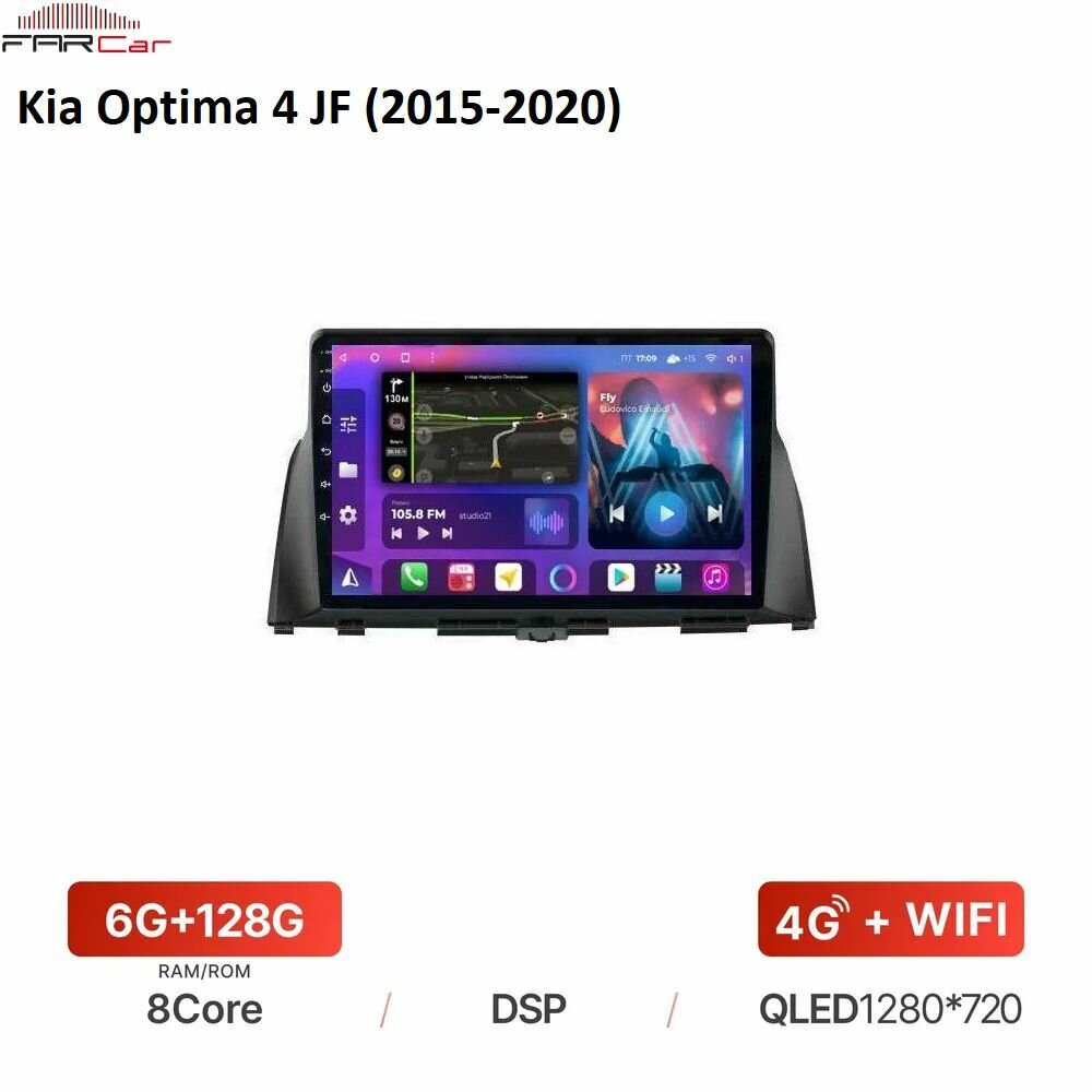 Штатная магнитола КИА Оптима 4 FarCar S500 Plus (Kia Optima 4 JF) 2015-2020 на Android + камера заднего вида - 10 дюймов