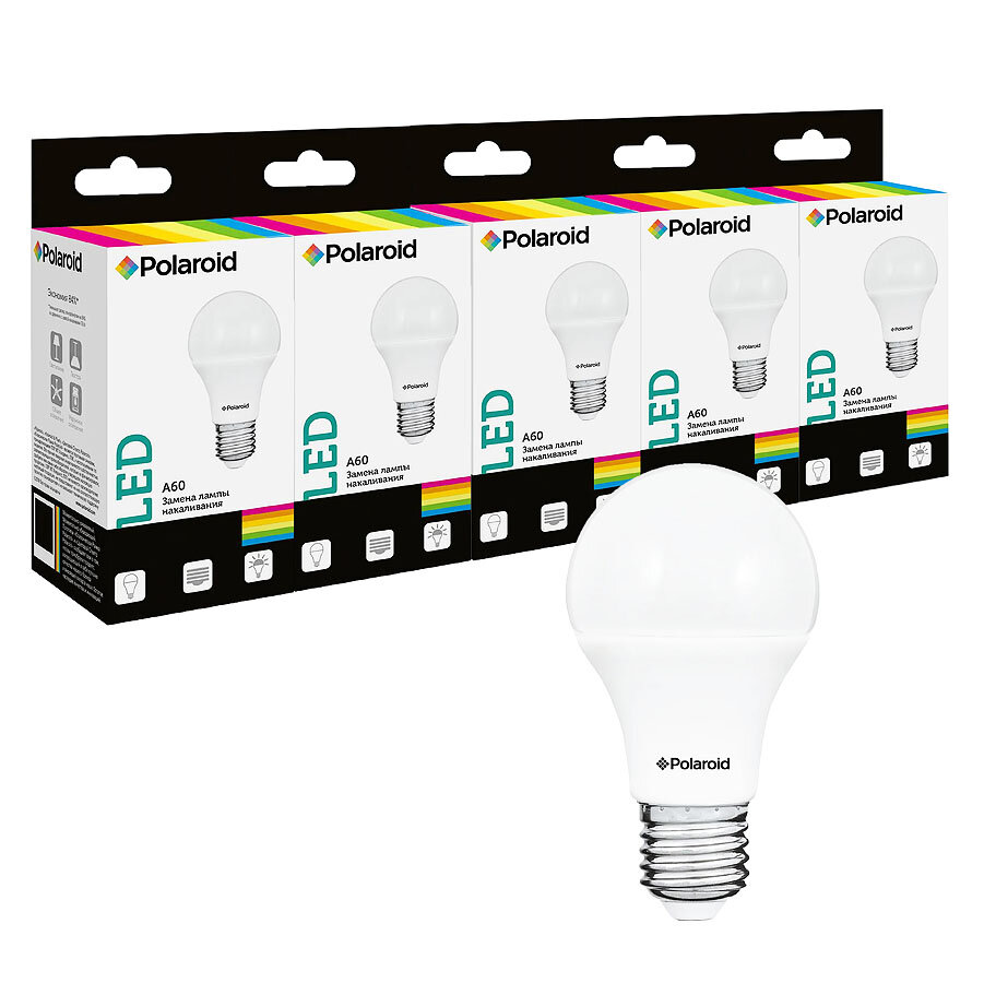 Светодиодная лампа Polaroid 220V A60 10W 3000K E27 815lm (5 шт.)