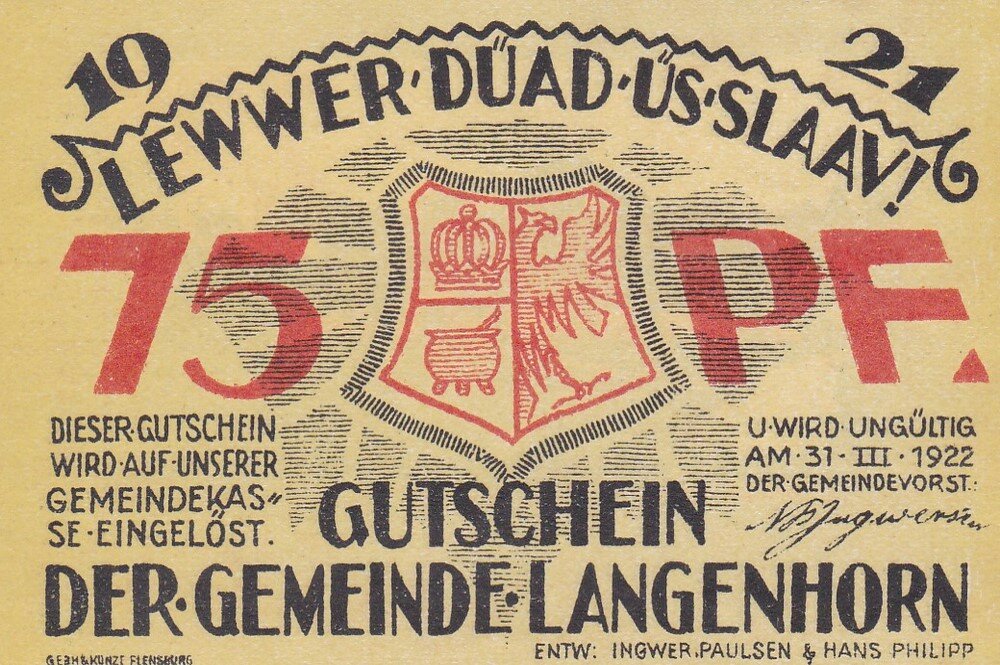 Германия (Веймарская Республика) Лангенхорн 75 пфеннигов 1921 г.