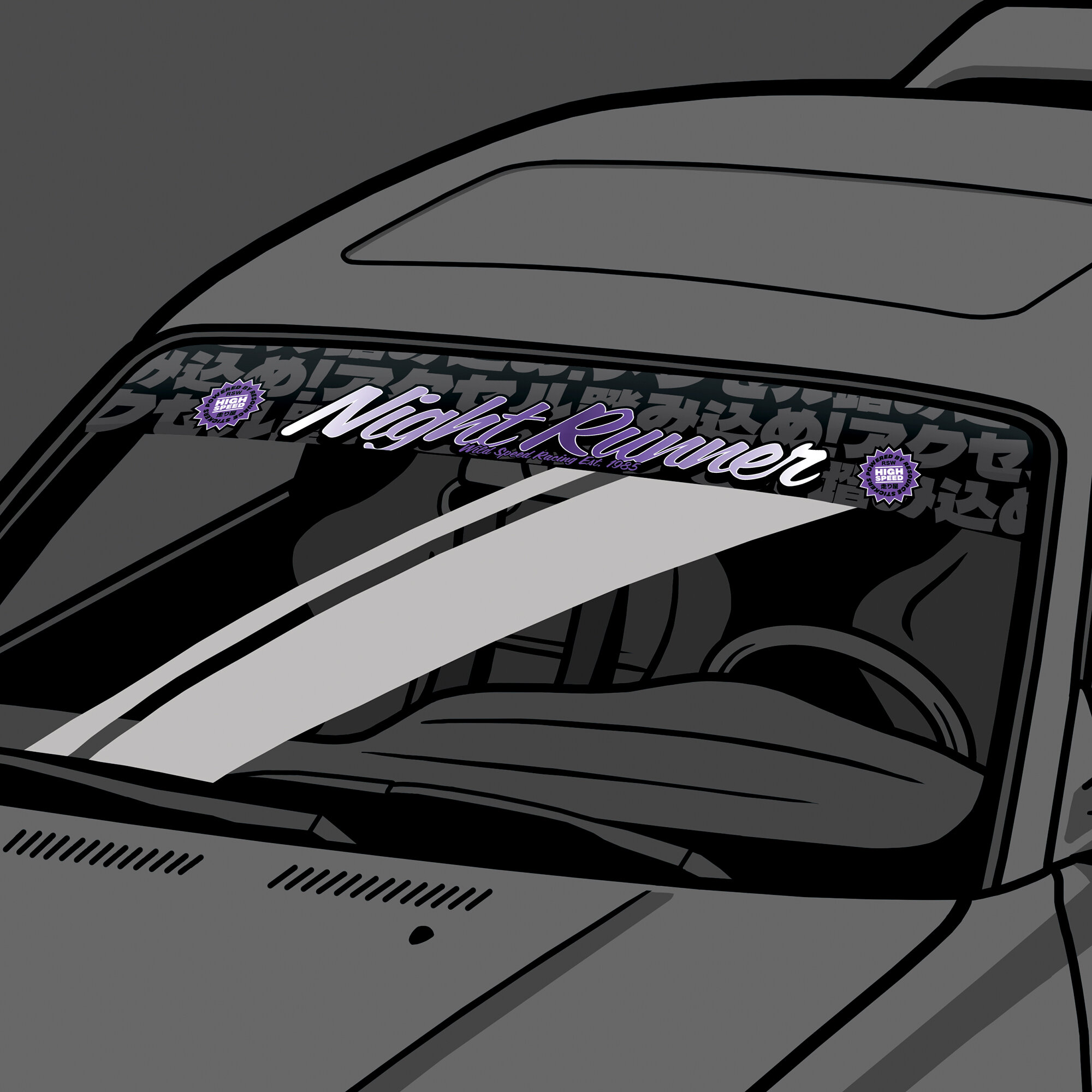 Наклейка на лобовое стекло Night runner, JDM лобаш / Resource Stickers