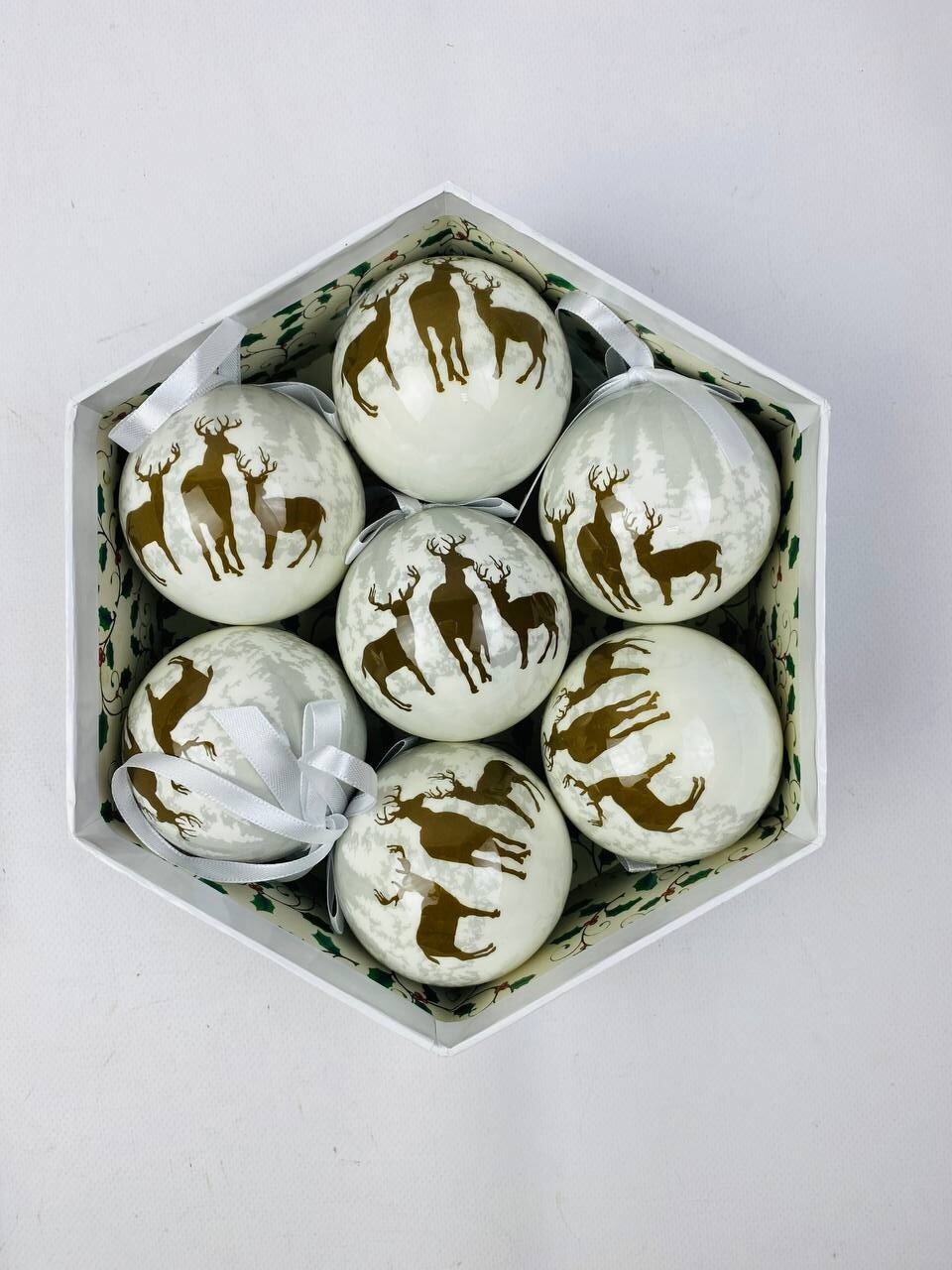 Новогодние украшение "Ёлочные шары с оленями", 7 шт. в коробке