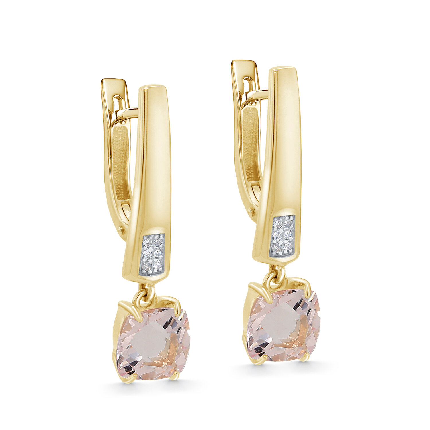 Серьги, желтое золото, 585 проба, морганит, бриллиант