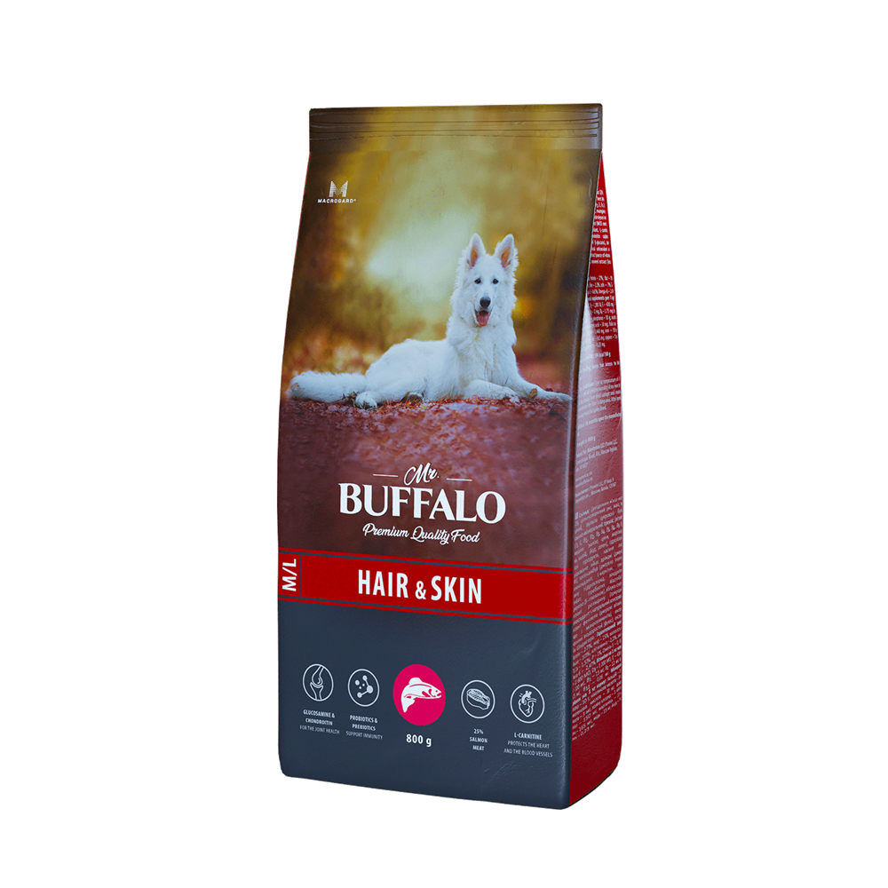 Mr.Buffalo Adult Hair & Skin Сухой корм с лососем для собак для красивой кожи и шерсти 800 г