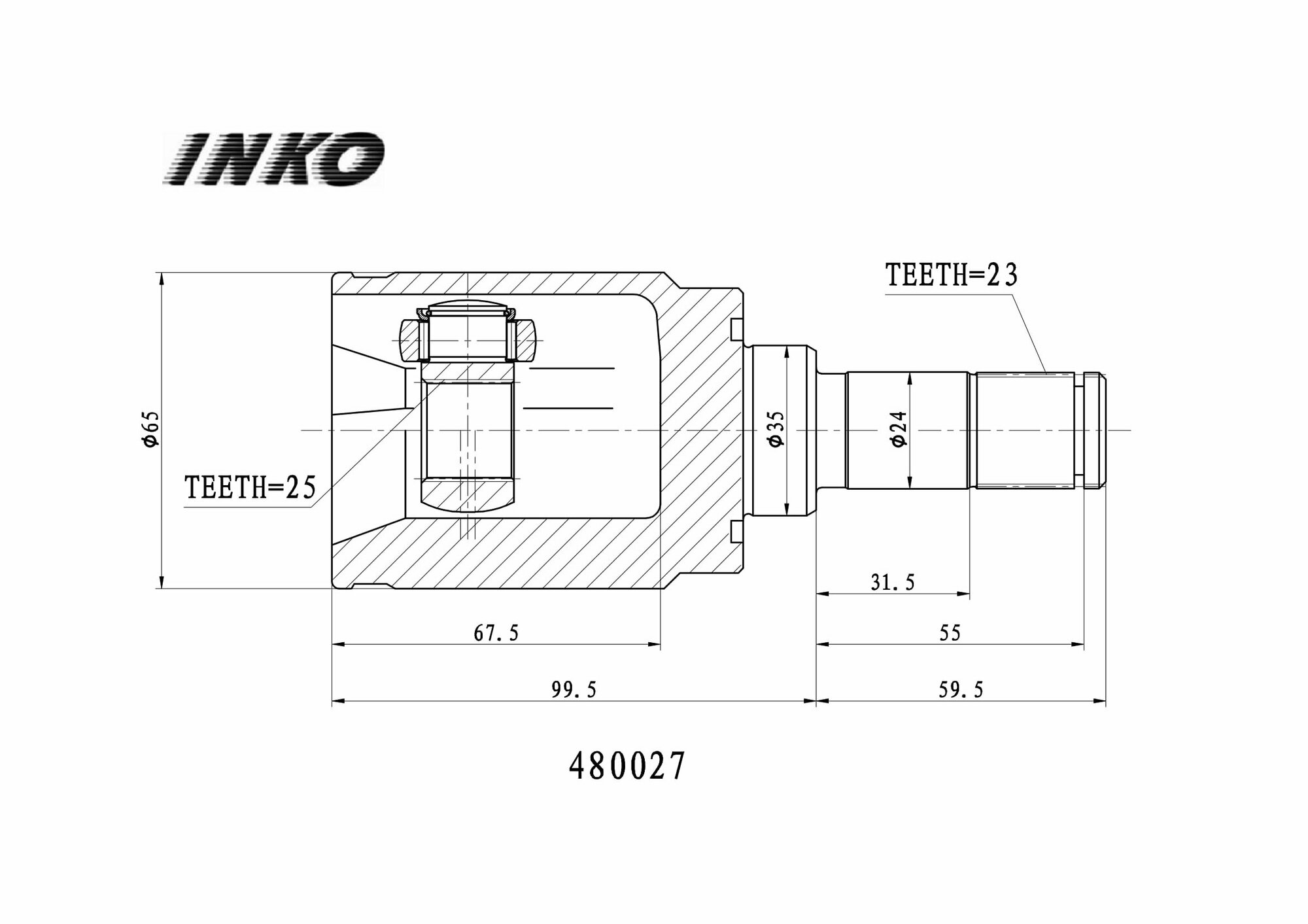ШРУС внутренний 23 25 зад прав INKO 480027