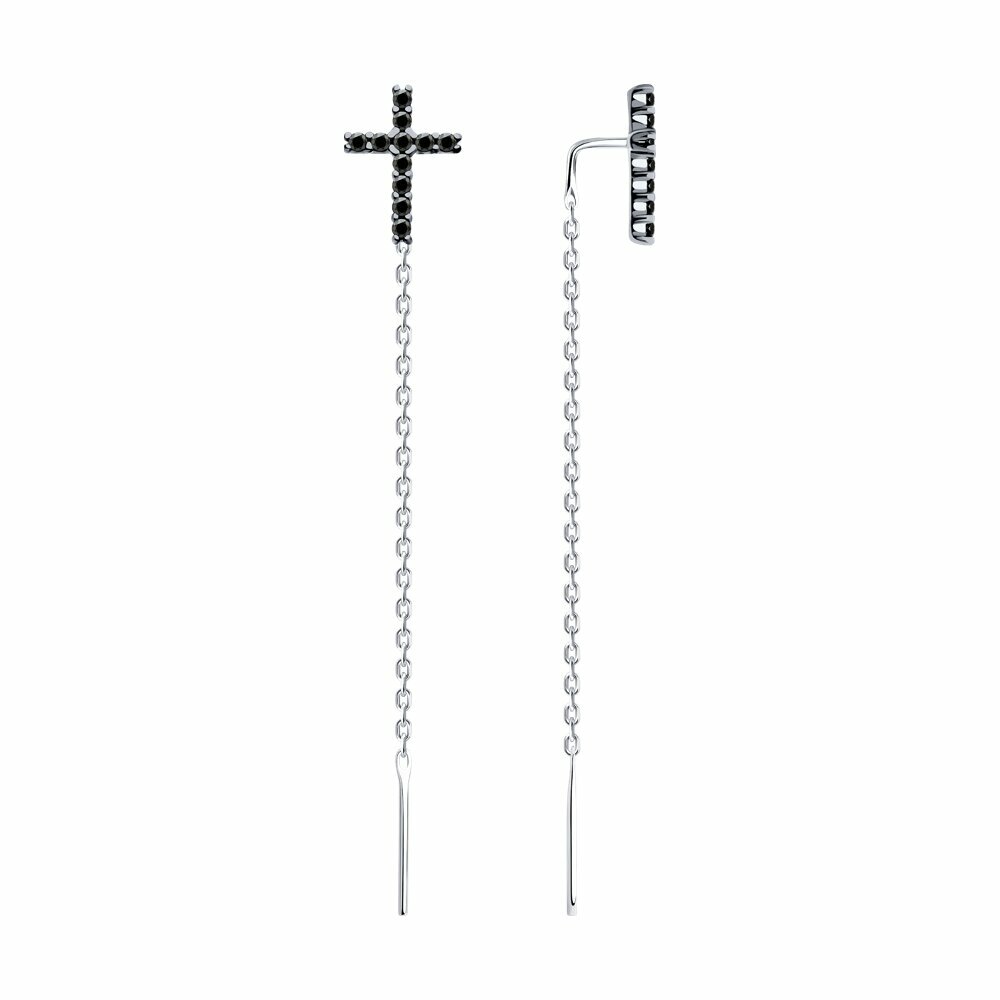 Серьги цепочки, серебро, 925 проба, фианит