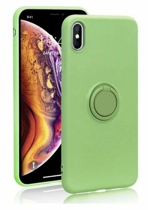 Силиконовый чехол для iPhone XS Max, зелёный с кольцом