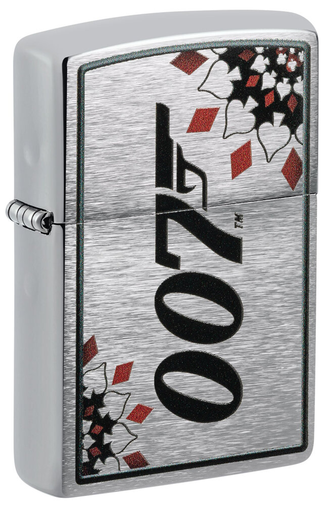 Оригинальная бензиновая зажигалка ZIPPO James Bond™ с покрытием Brushed Chrome, латунь/сталь, серебристая, 38x13x57 мм
