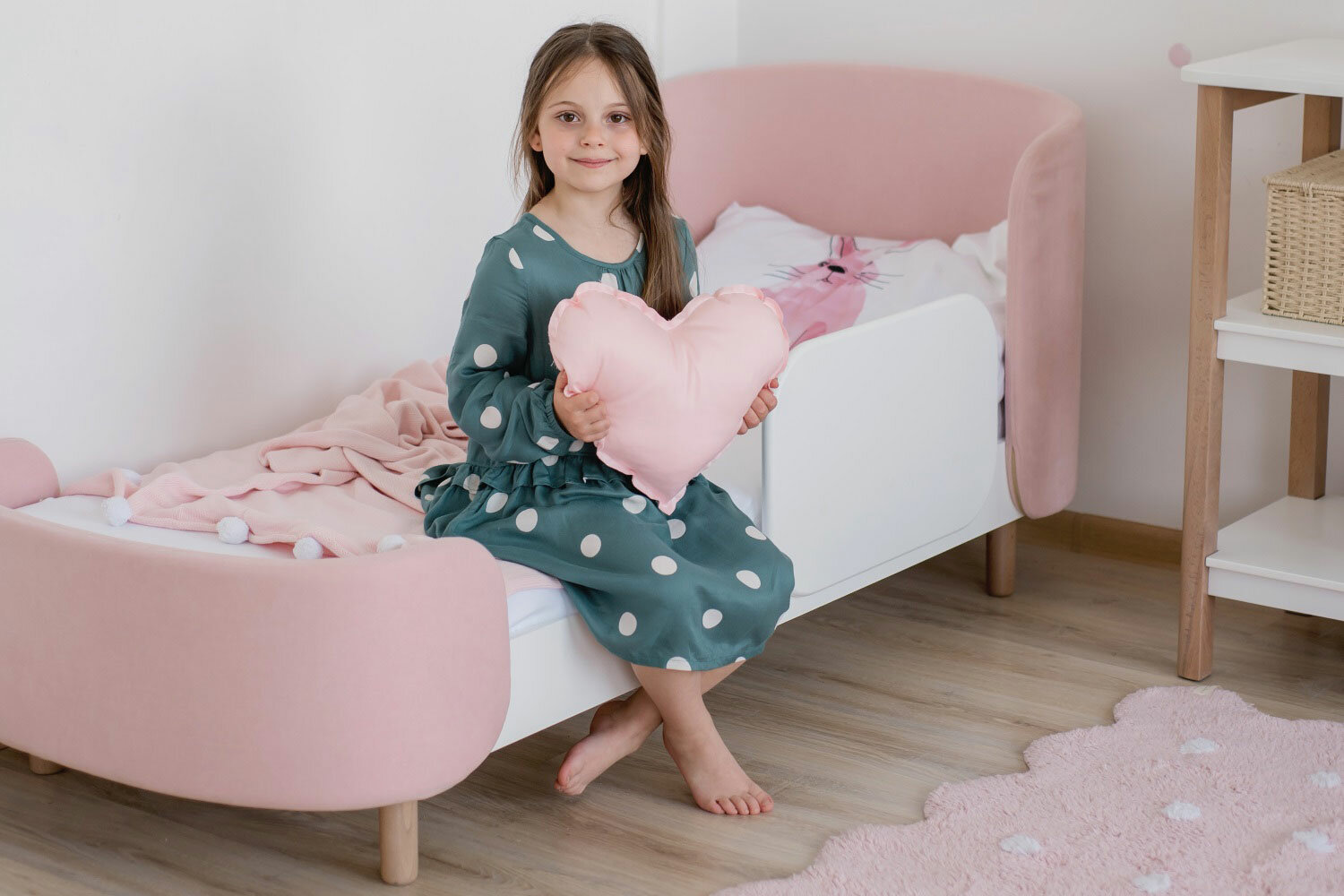 Кровать односпальная Hoff KIDI soft, основание, массив бука/массив берёзы, 67х167 см, цвет белый, розовый — фото 1