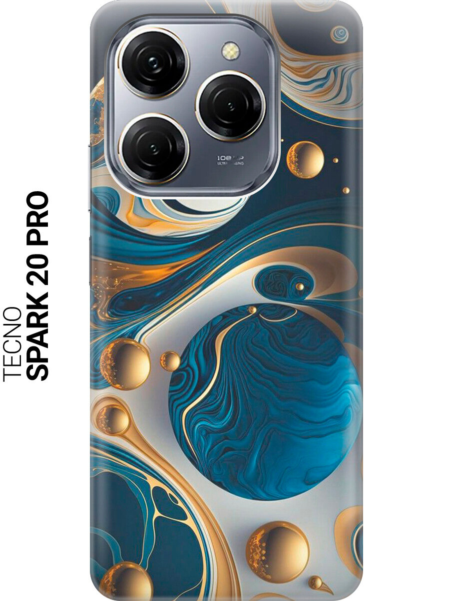 Силиконовый чехол на Tecno Spark 20 Pro / Техно Спарк 20 Про с рисунком "Сине-золотые фигуры"