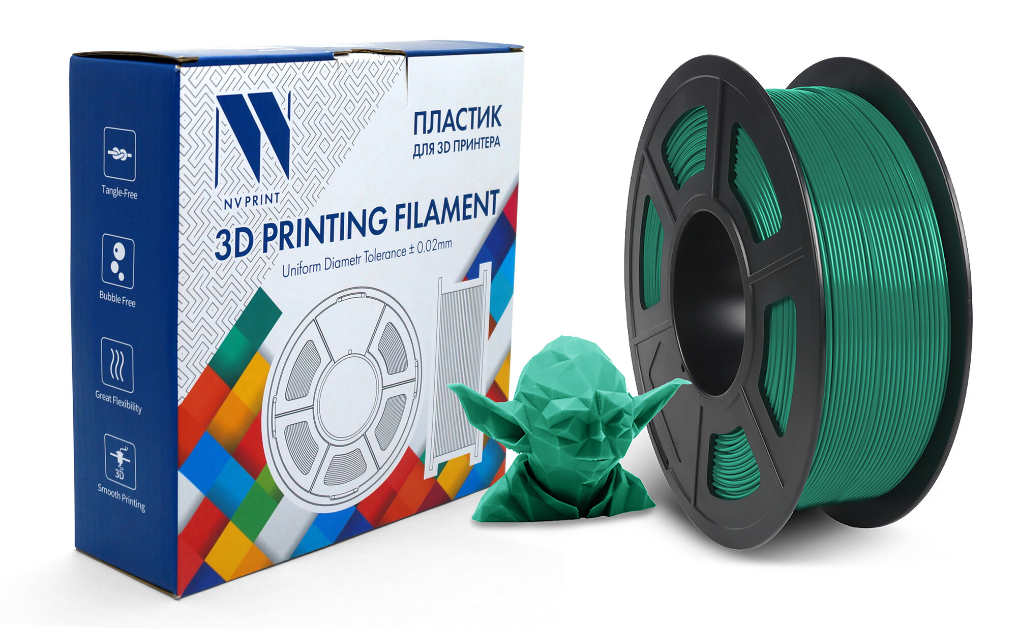 Филамент NVPRINT PLA GrassGreen для 3D печати диаметр 1.75мм длина 330 метров масса 1 кг