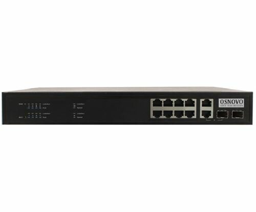 Коммутатор PoE OSNOVO SW-80802(150W) 8*GE (10/100/1000 Base-T) с поддержкой PoE (IEEE 802.3af/at), 2*GE SFP (1000 Base-T), PoE IEEE 802.3af/at