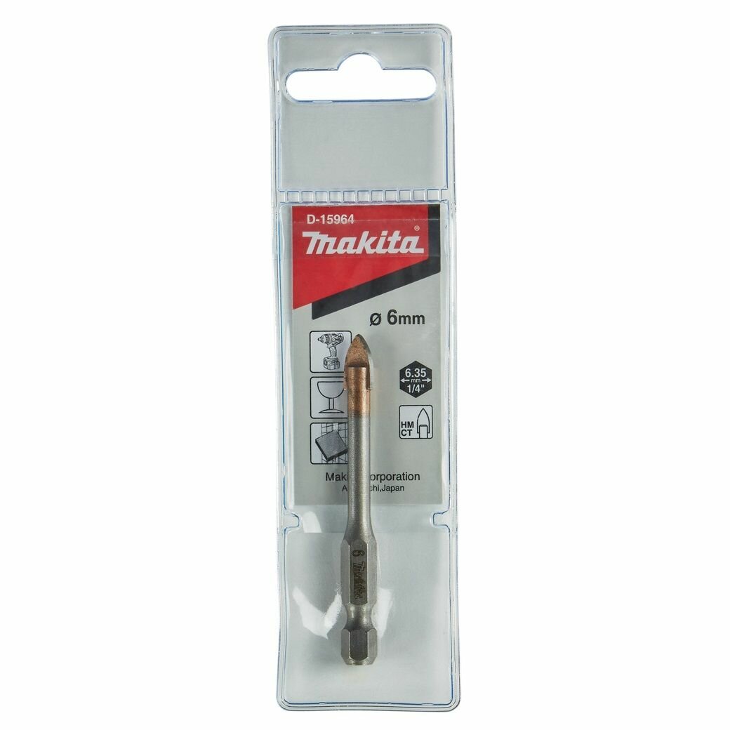 Сверло по стеклу для импакта (6x30х65мм, хвостовик 1/4") Makita (D-15964)