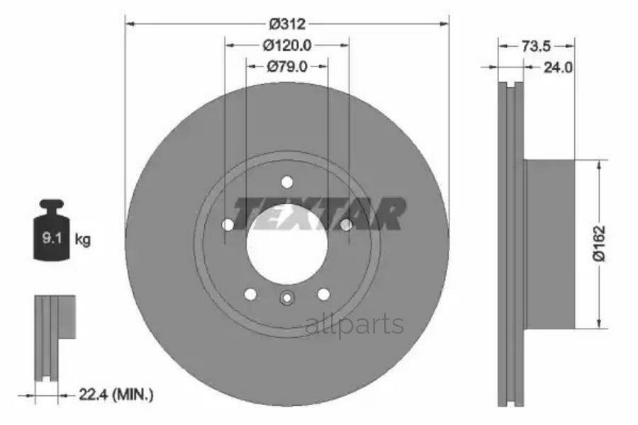 TEXTAR 92176105 Диск тормозной передний с покрытием PRO+ BMW 3-E90/E91/E92/E93 04-13 / X1-E84 09-15 TEXTAR 92176105