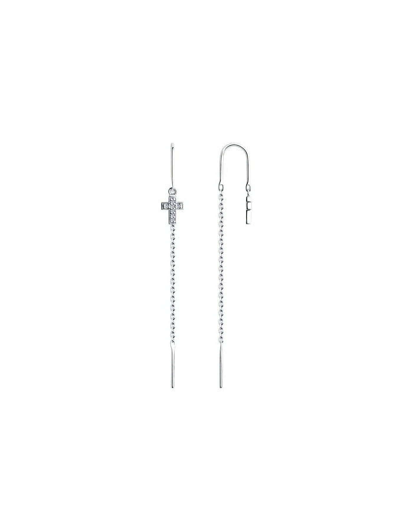 Серьги цепочки, серебро, 925 проба, родирование, фианит