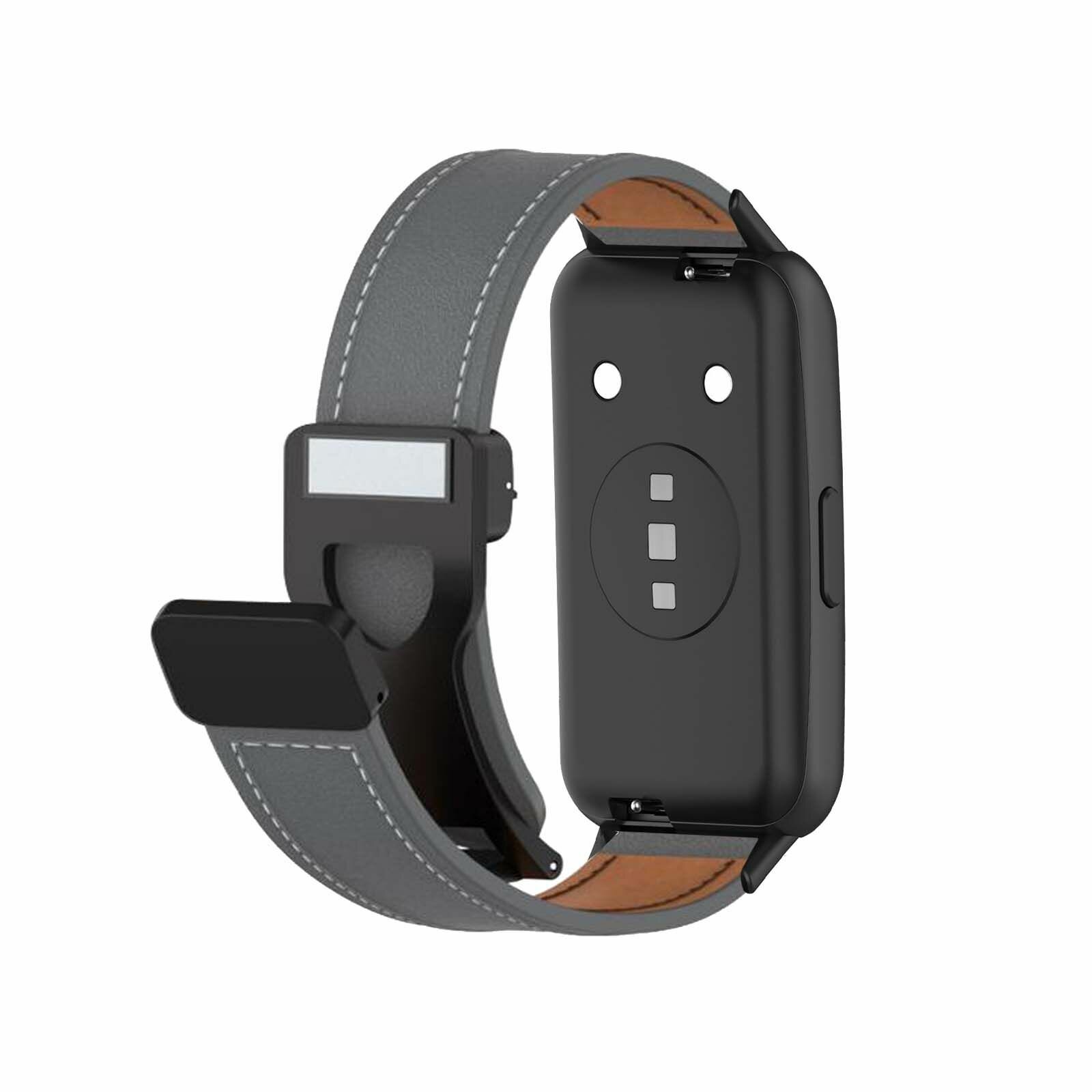 Кожанный ремешок MyPads для Huawei Band 7 с магнитным замком