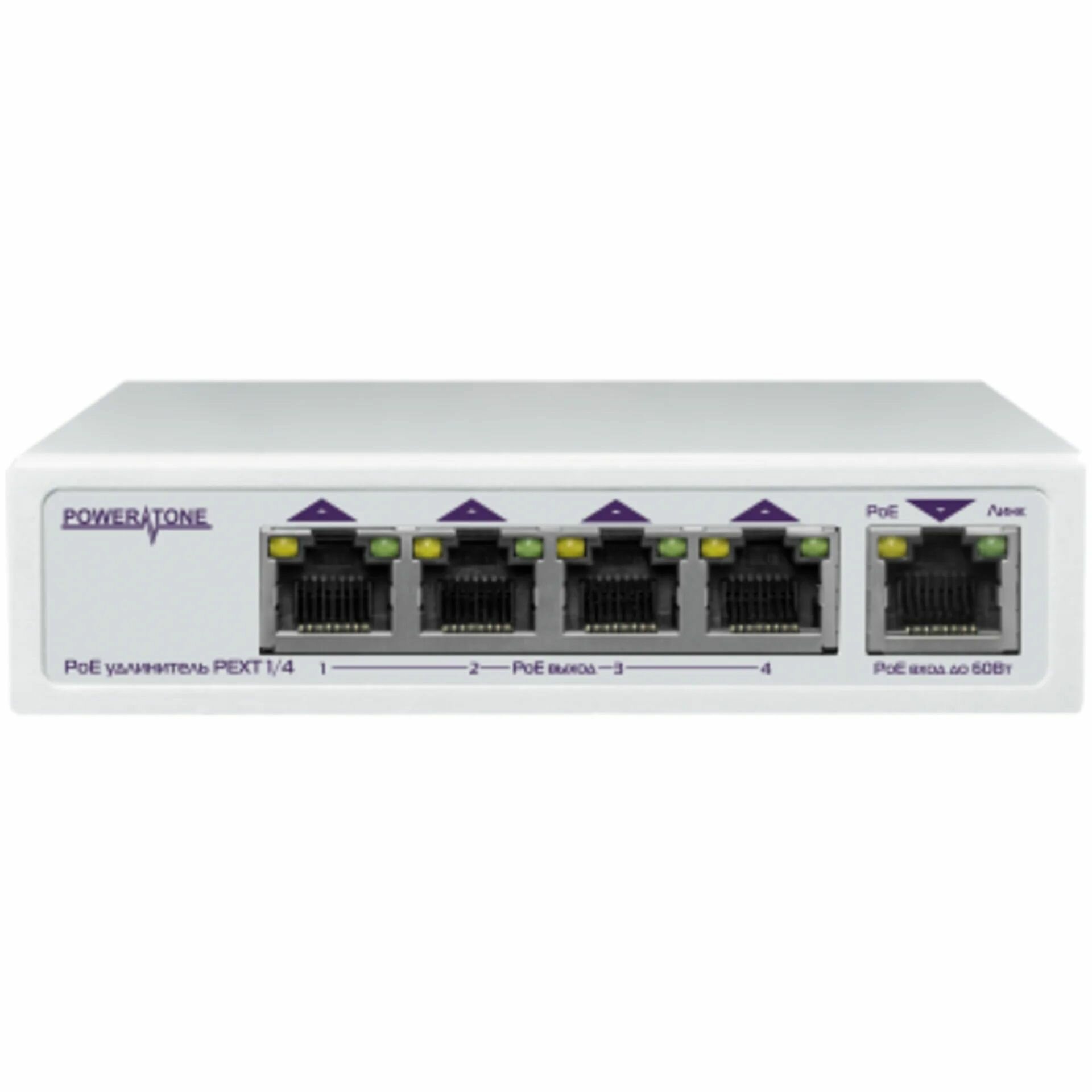 PoE коммутатор/удлинитель интерфейса Ethernet 10/100/1000Mbs PEXT 1/4. 4 PoE выхода, 1 PoE вход, совм. с 802.3af/at, до -40С
