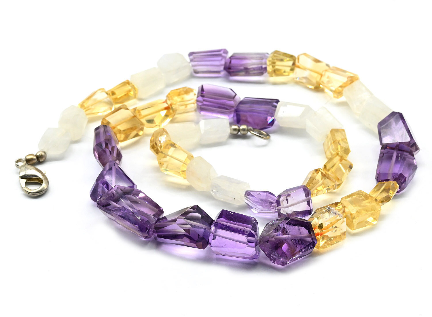 Бусы, беломорит, цитрин, аметист