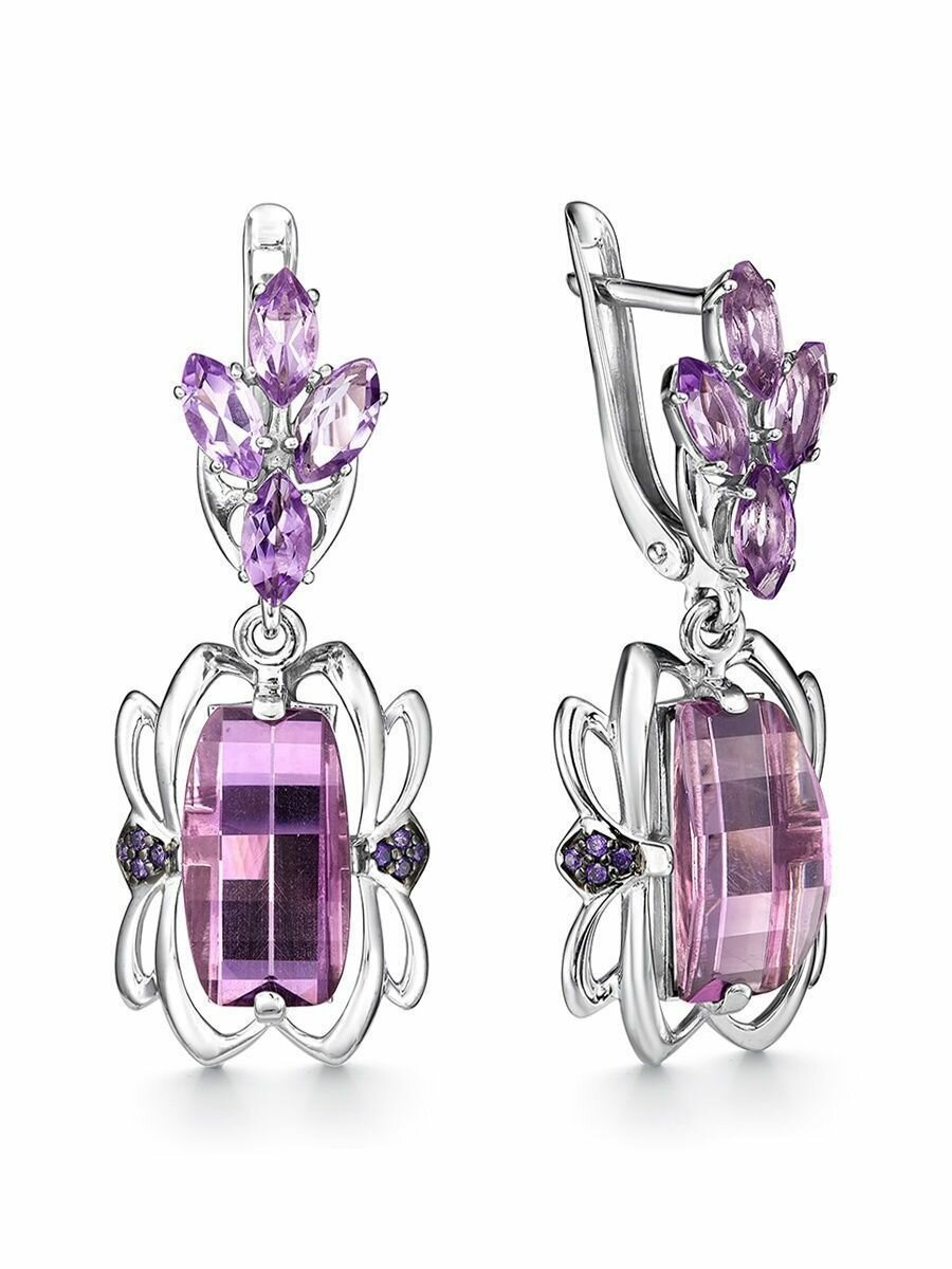 Серьги ZLATBERRY, серебро, 925 проба, аметист синтетический, фианит, , серебристый, фиолетовый — фото 1