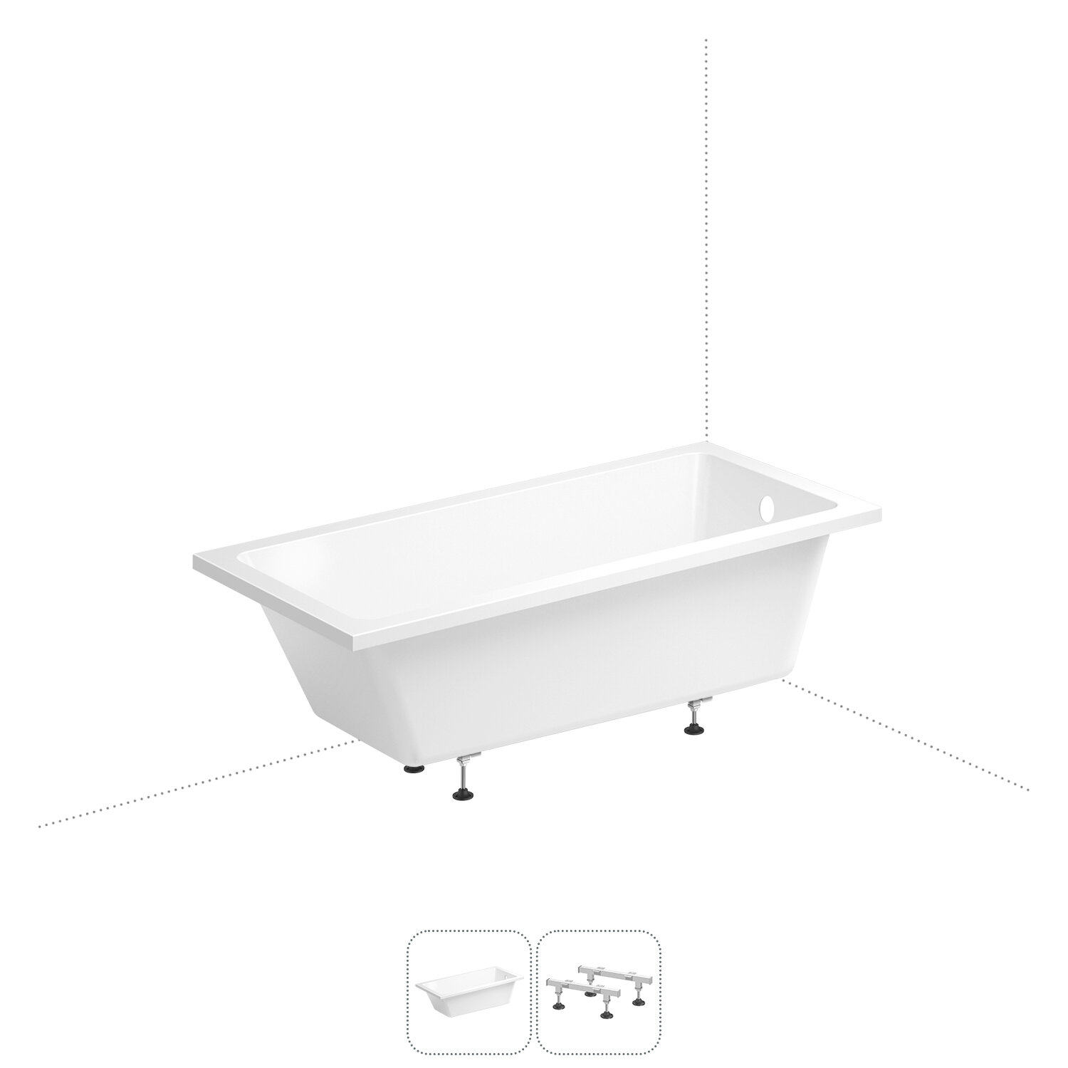 Акриловая ванна 180х85 Wellsee FreeDom 202010523 в наборе 2 в 1: ванна акриловая 180 х 85 см в цвете белый глянец, ножки