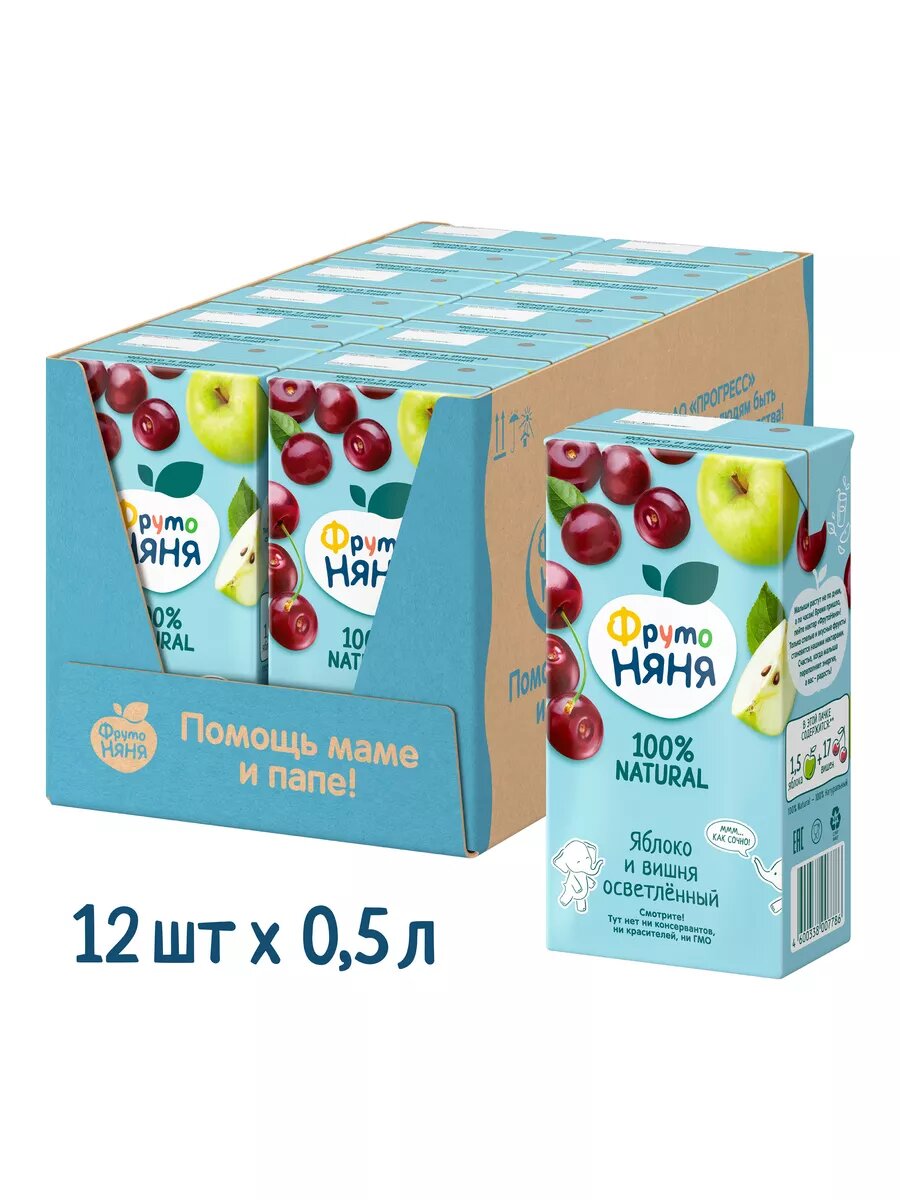 Нектар ФрутоНяня из яблок и вишни от 3 лет 0,5 л 12 шт