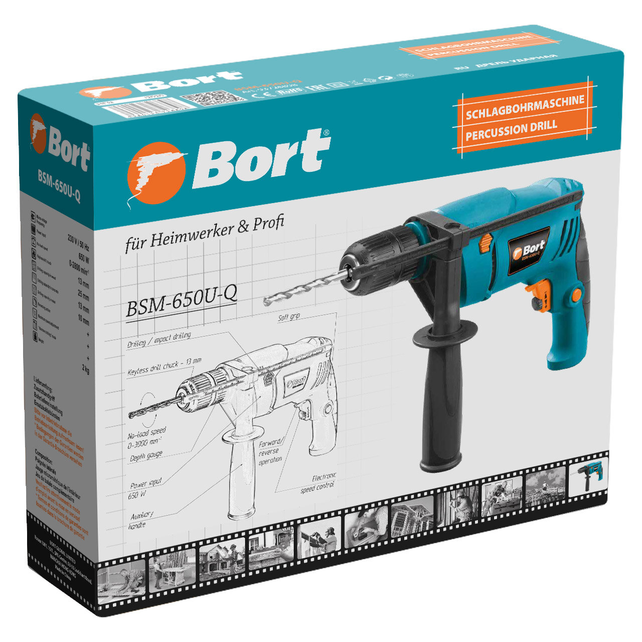 Дрель ударная Bort BSM-650U-Q