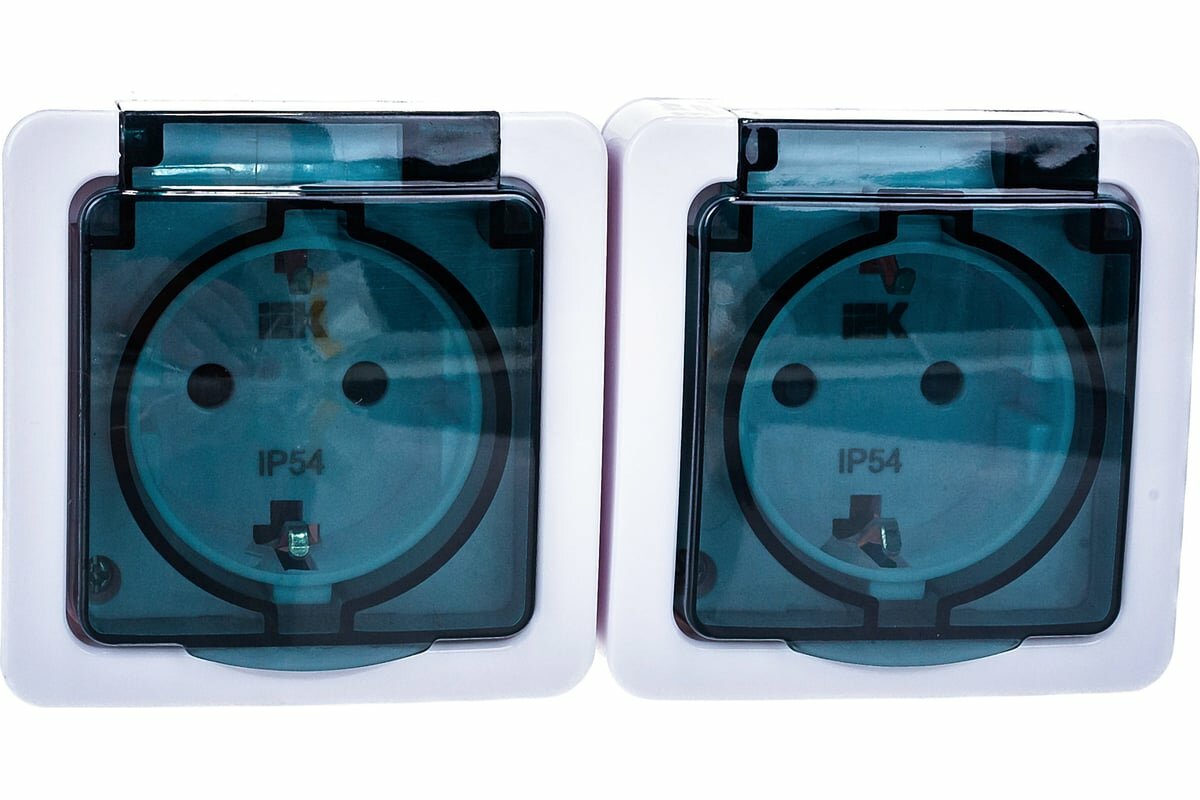 IEK двухместная розетка для открытой установки с заземлением и крышкой IP54