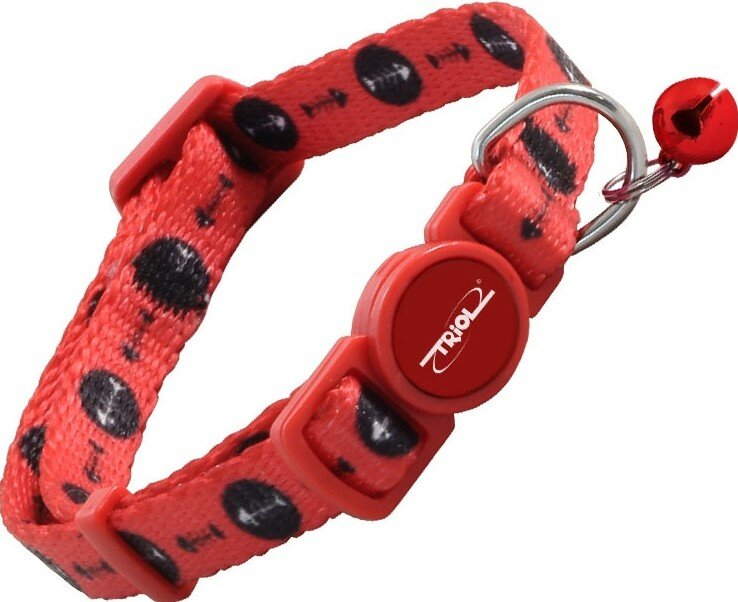 Triol ошейник нейлоновый для кошек Косточки 10*210-330 мм, Красный