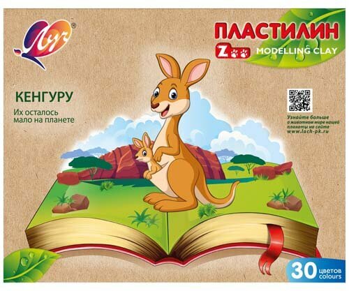 Пластилин 30 цв. Луч "ZOO" длинный брусок 15 гр. 31С 2064-08