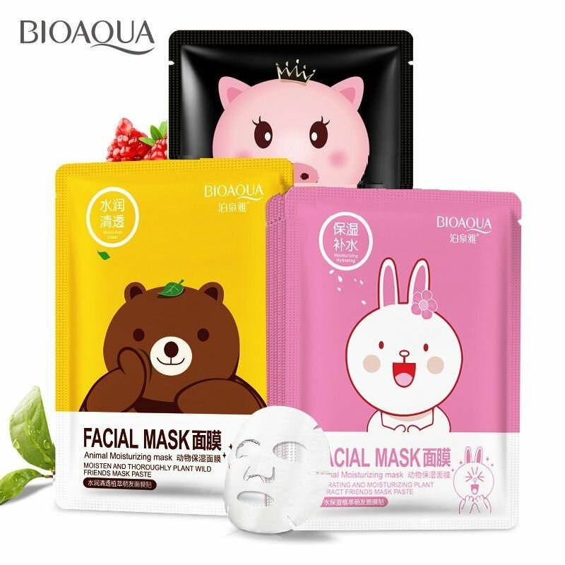 Набор Маска тканевая для лица FACIAL MASK ANIMAL BIOAQOA, 3 шт