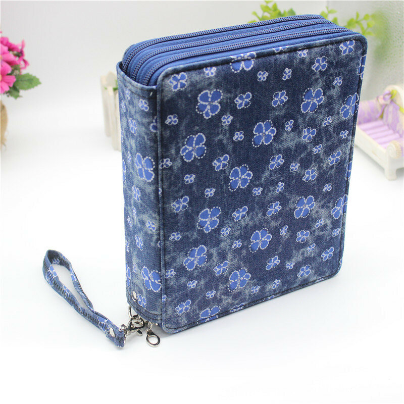 Пенал Amazon, 127 отверстий, джинсовый в цветочек