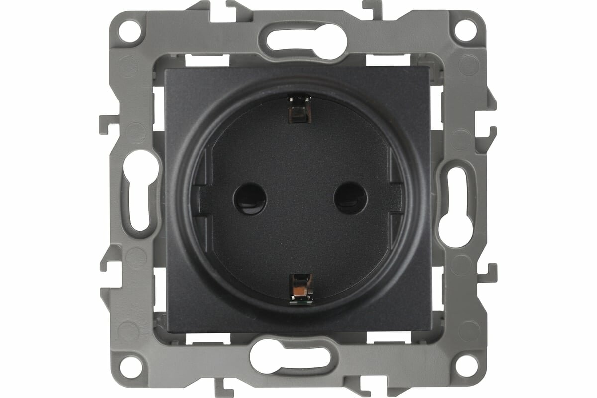 ЭРА розетка 12-2101-05 2P+E Schuko антрацит 16A 250V для настенного монтажа