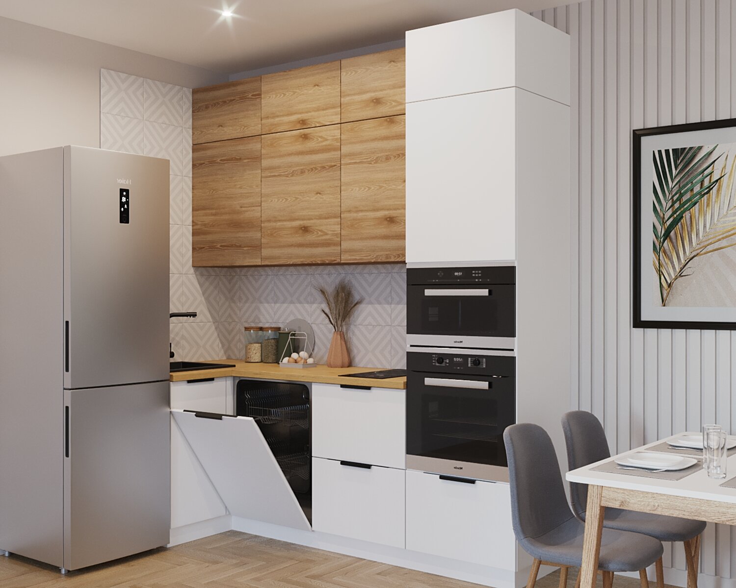 Кухонный гарнитур угловой МДФ Тальк Рустик соломенный 1000х2400 мм