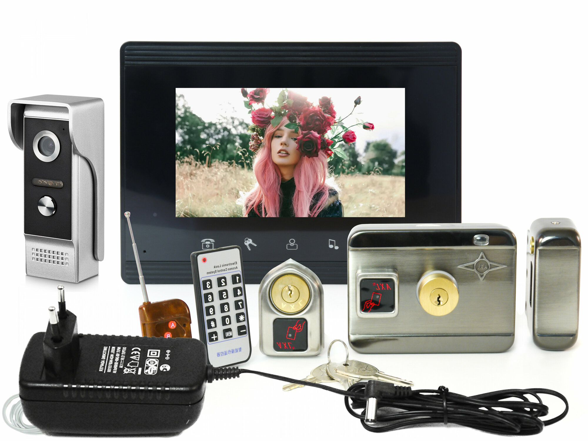 Набор: цветной видеодомофон EP-7200 и Anxing Lock-AX066 (O47499OK) и вызывная панель (замок и домофон на двери на дачу)