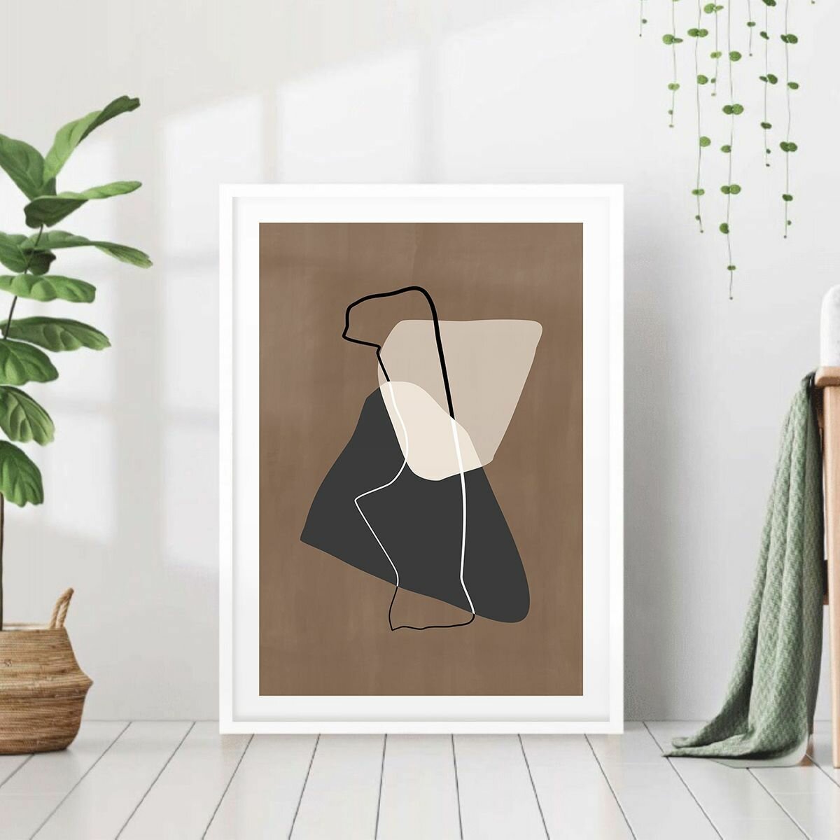Постер "Коричневая абстракция" 40x50 в белой рамке на стену для интерьера