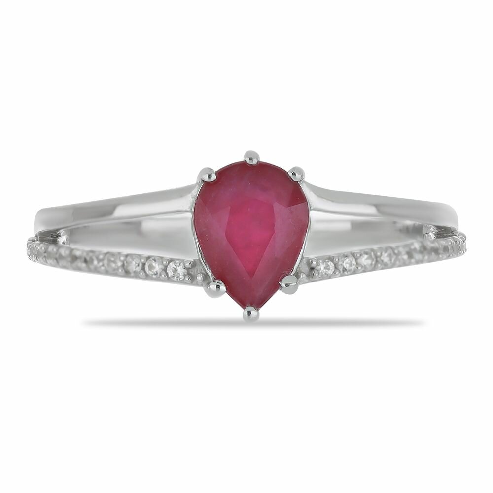 Кольцо, серебро, 925 проба, родирование, рубин, циркон