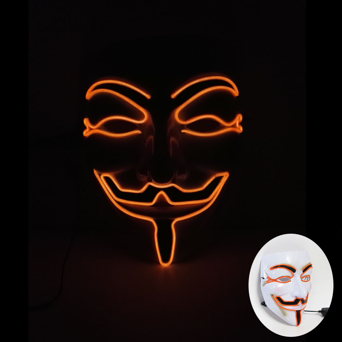 Маска-маскарад "Вендетта", светодиодная, оранжевая