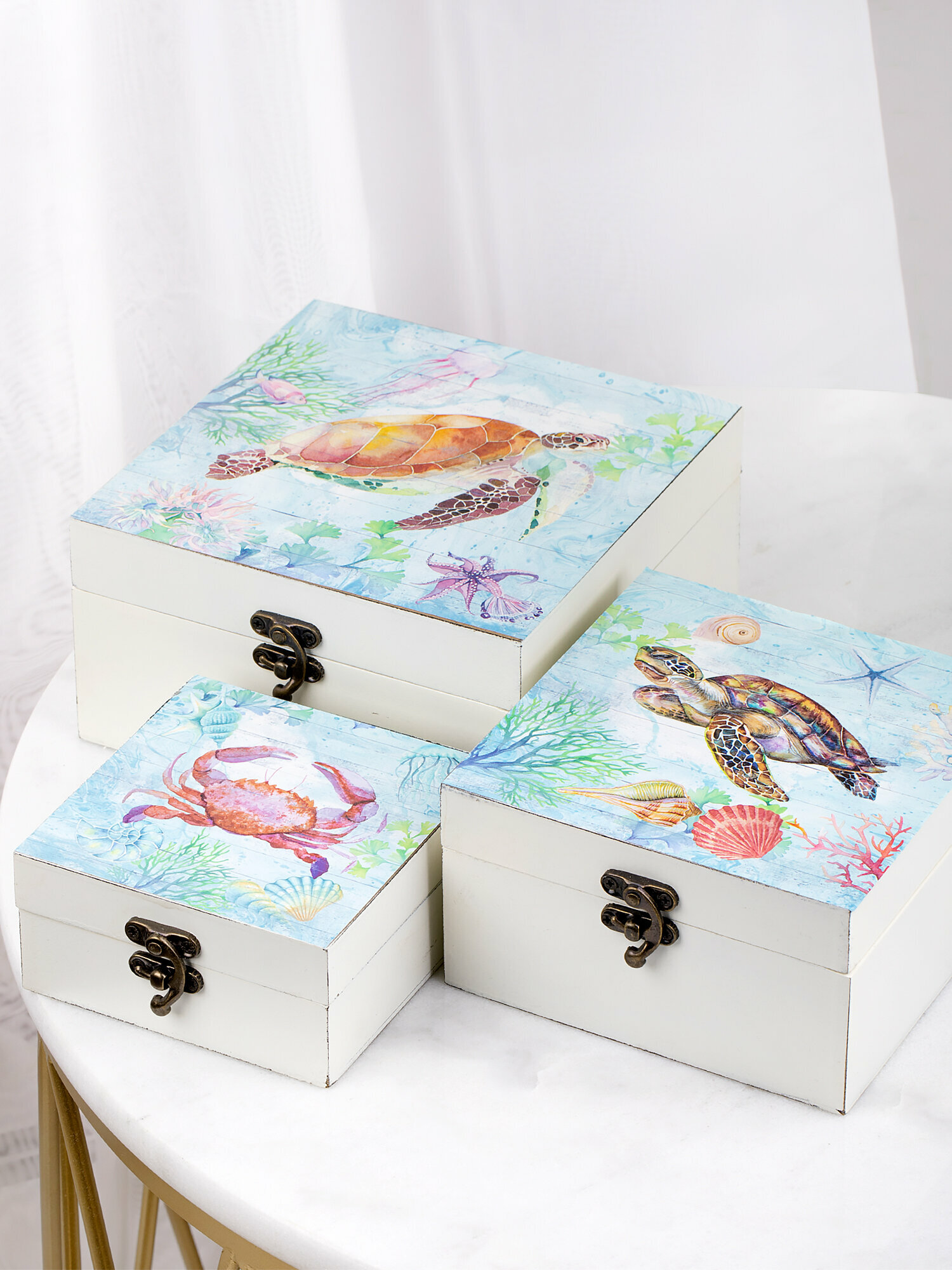 29-528 Шкатулки, набор из 3 предметов 18x19x9см, МДФ, бумага, ткань, Glasar