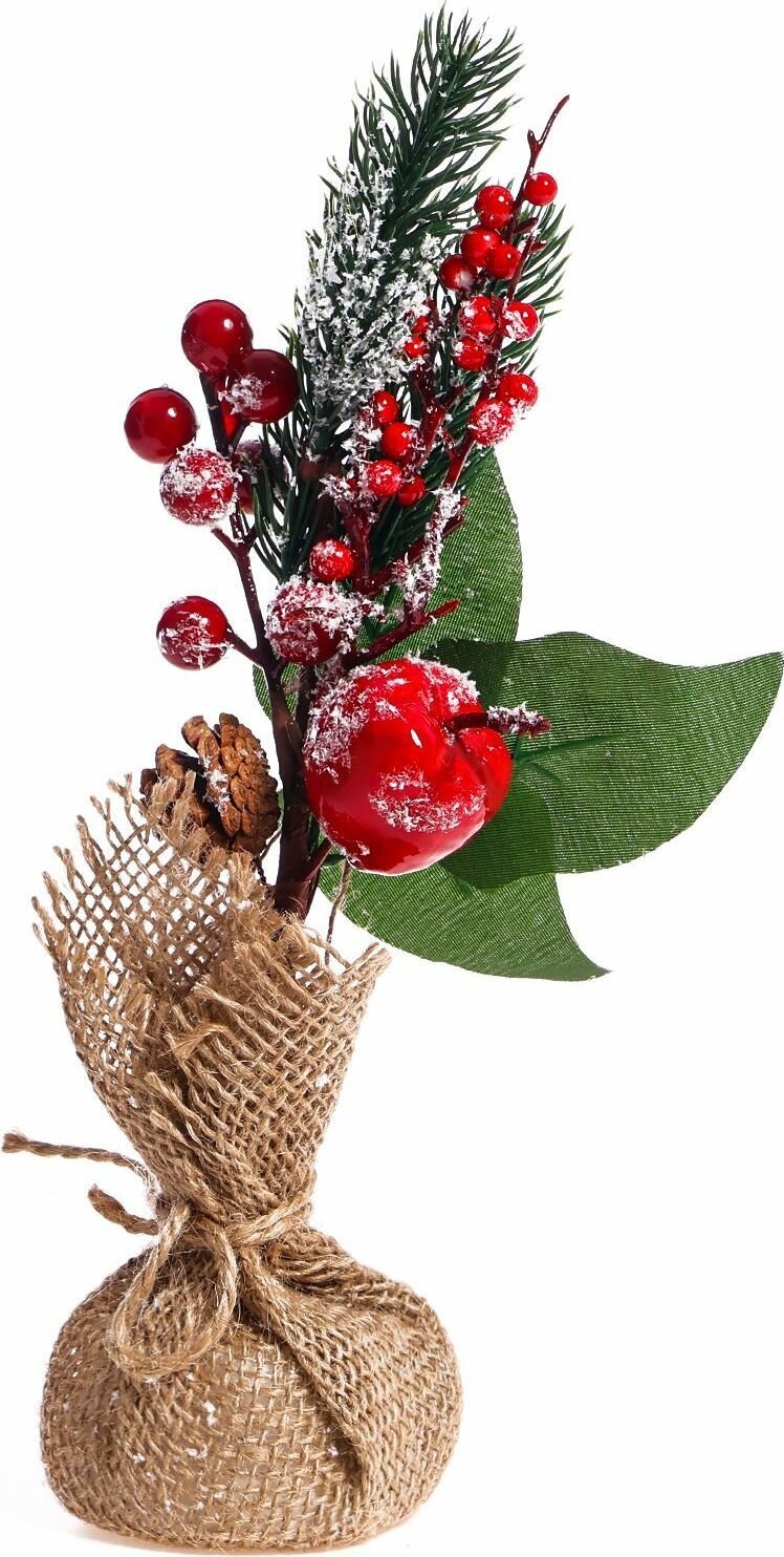 Новогодний декор "Зимняя сказка", ветка еловая декоративная, украшение для дома и интерьера, материалы-заготовки для творчества, 24х15х10см