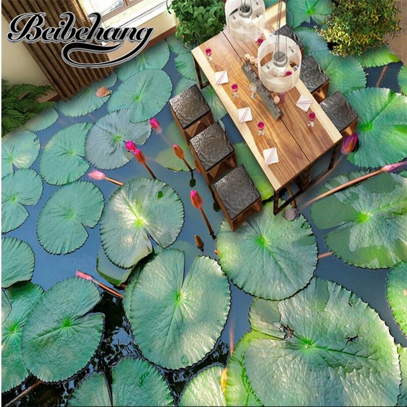 Самоклеящаяся 3d фотообои для пола, спальни, с изображением листьев лотоса