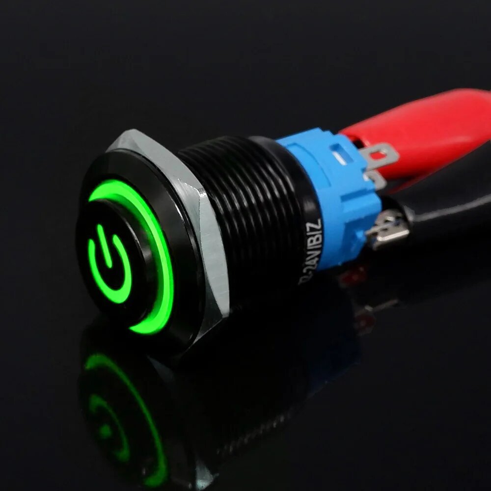 Кнопочный переключатель PRONCH черный 16/19/22 мм 16mm, Power Green, High head Latching, 12-24V