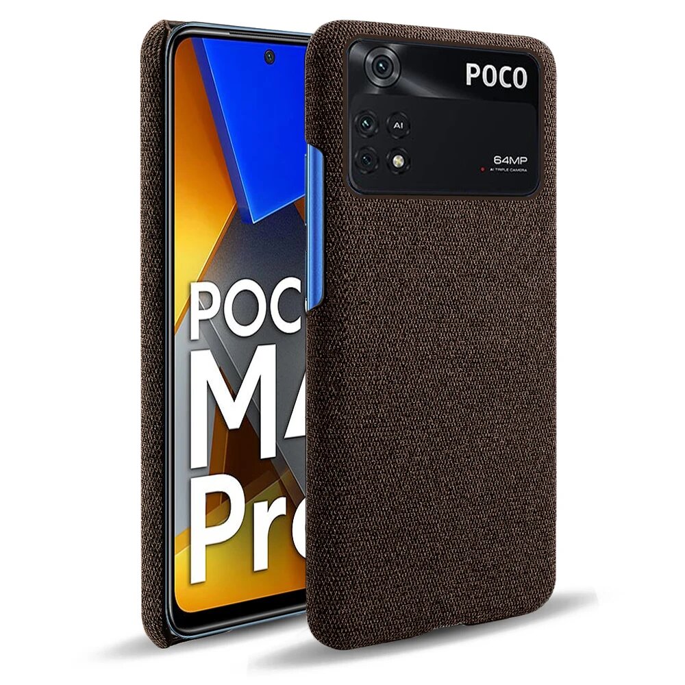 Для Poco M4 Pro 4G Чехол Ткань Противоскользящий Чехол Funda Для Xiaomi Poco M4 Pro 5G M4Pro 4G Тонкий Ретро Тканевый Жесткий Чехол Для ПК Телефона Capa Brown, Xiaomi Poco M4Pro 4G