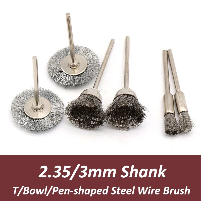 2/5 шт. ручка/чаша/Т-образная стальная проволочная щетка 2,35/3 мм хвостовик для шлифовального вращающегося инструмента металлическая ржавчина полировка чистота заусенцев полировка 2pcs, 2.35mm Shank, T-shaped