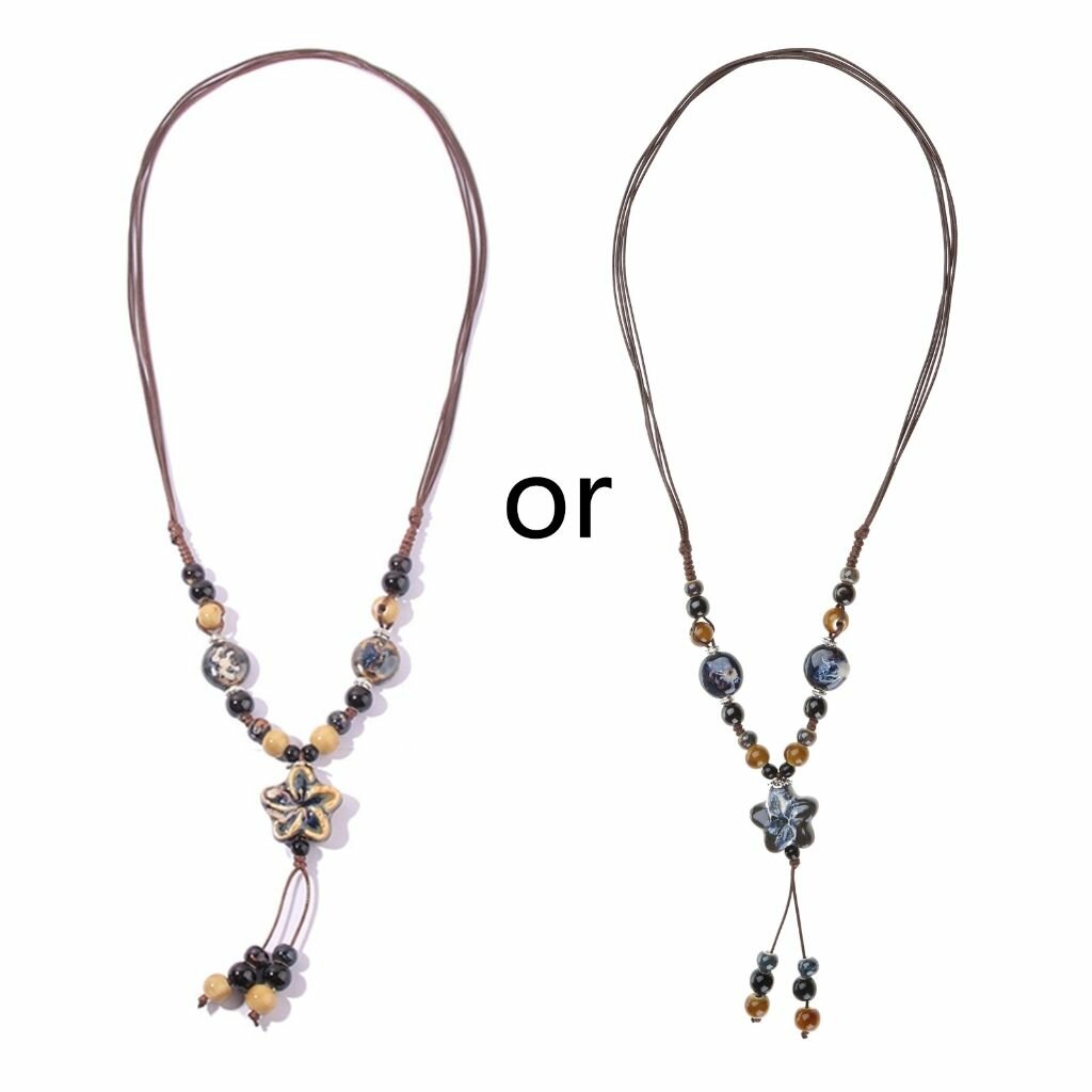 Богемный цветок, разноцветное ожерелье из керамических бусин, Украшения из трехцветного бисера